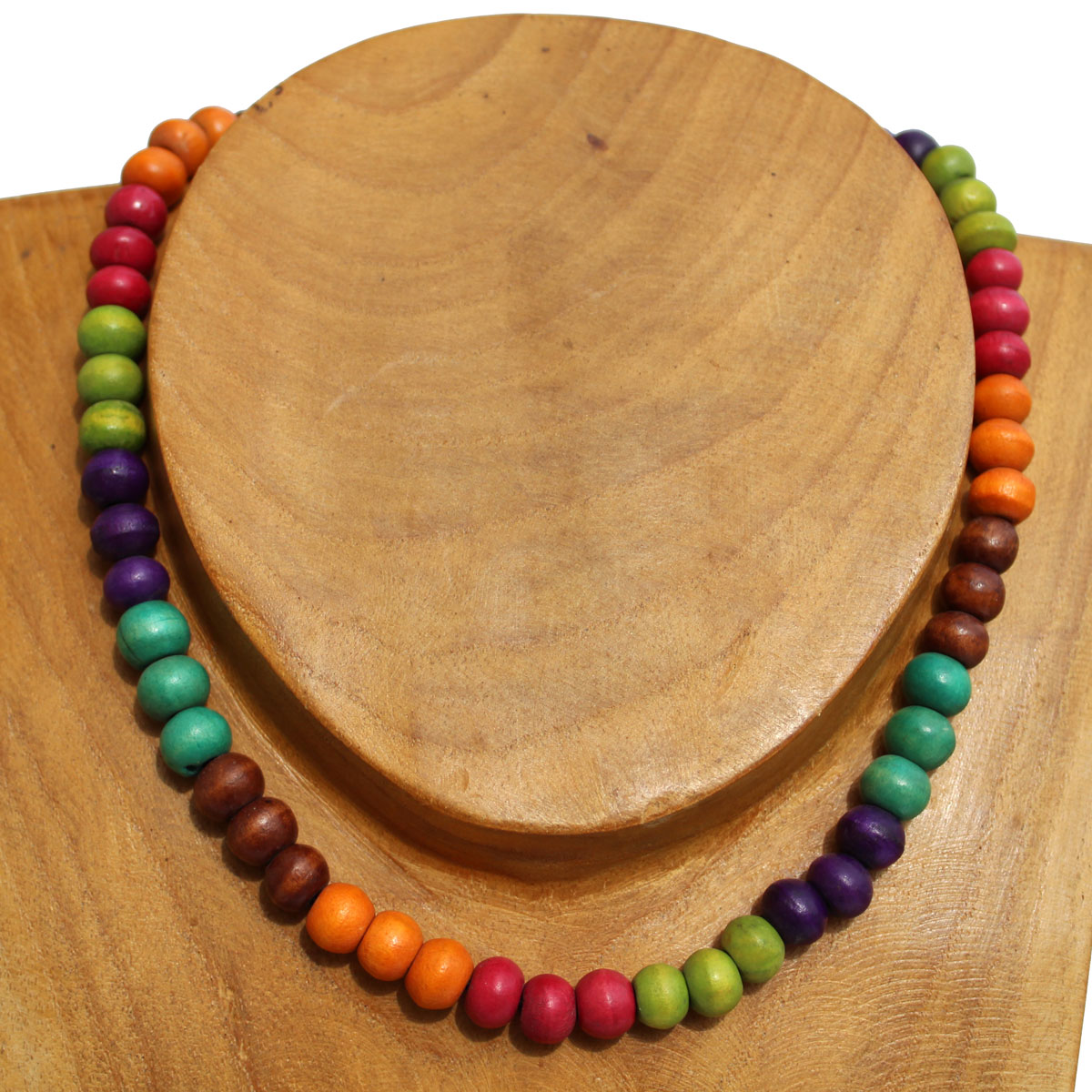 Collier bois mélange de perles multicolore - Collier en bois original ...