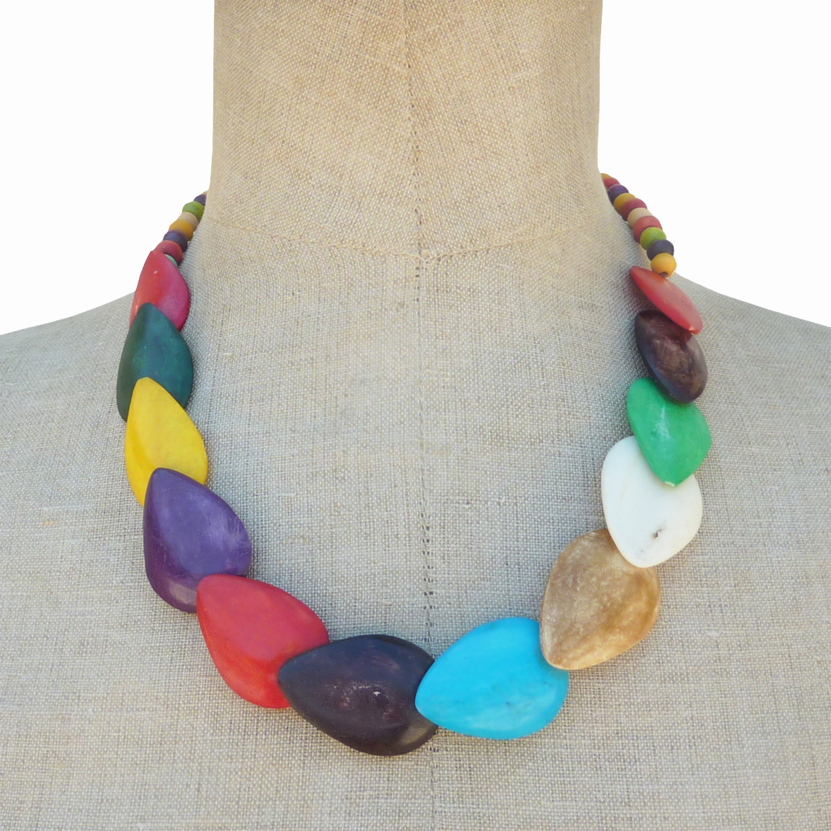Collier original multicolore style Ethnique Plastron en os et perles en ...